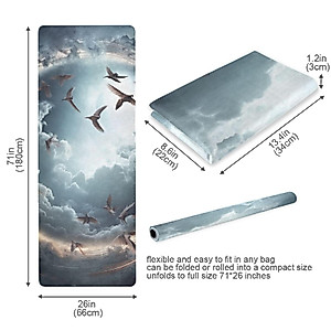 GOODOLD Birds Circular Pattern Yoga Mat, 71 x 26 Inch Non-slip Yoga Mats Folding Travel Exercise Mat Indoor Outdoor Gym Pilates with Storage Bag for Women Men
