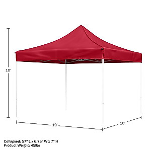 Pop-Up Outdoor Canopy Shade - 10x10 Water-Resistant Party Tent with Instant Setup and Portable Carrying Bag for Storage or Transport by Stalwart (Red)