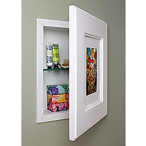 Fox Hollow Furnishings 11x14 Compact Concealed Recessed Picture Frame Medicine Cabinets (Shaker White)