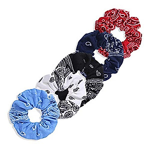 Bandana Print Scrunchies Hair Ties, 5PCS Cotton Hair Elastics for Women