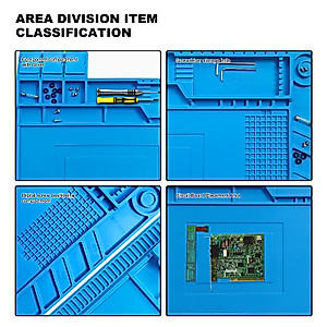 Akeoil Premium Heat Resistant Solder Pad, Large Anti-static Magnetic Silicone Pad, Repair Pad With Scale, for Cell Phone, Computer and Other Electronic Repairs, 17.7 "*11.8", Blue