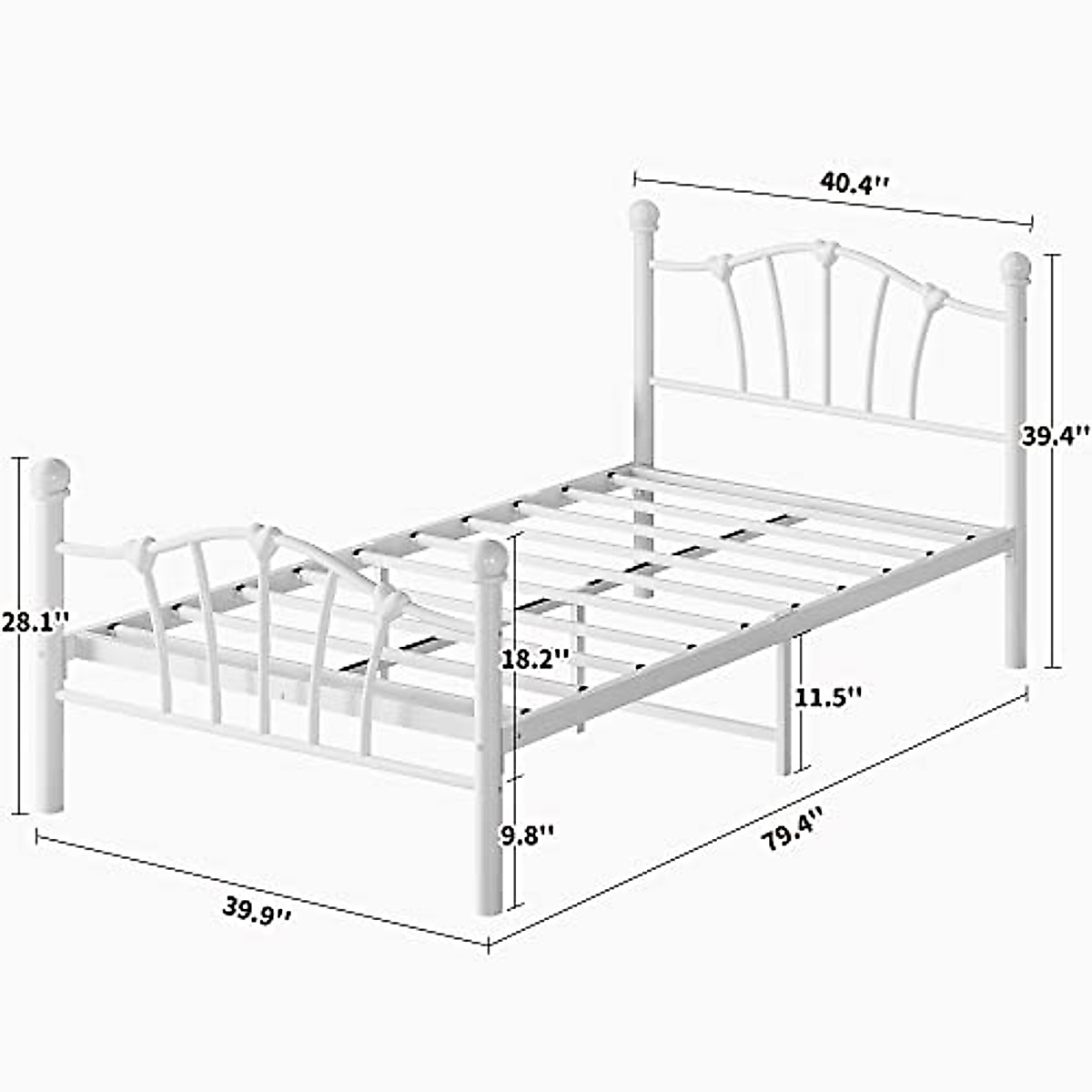 Amyove White Twin Metal Bed Frame with Heart Shaped Headboard and Footboard Solid Metal Platform Mattress Foundation Noise-Free Heavy Duty Bed Slats Support No Box Spring Needed, Easy Assembly