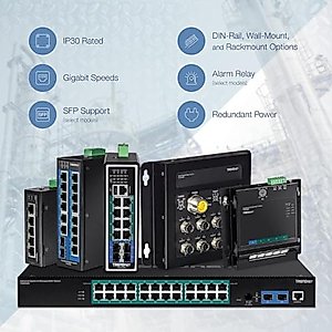 TRENDnet 5-Port Industrial Unmanaged Fast Ethernet DIN-Rail Switch, 5 x Fast Ethernet Ports, IP30, Operating Temperature Range of -40° – 75°C (-40° – 167°F), Lifetime Protection, Black, TI-E50