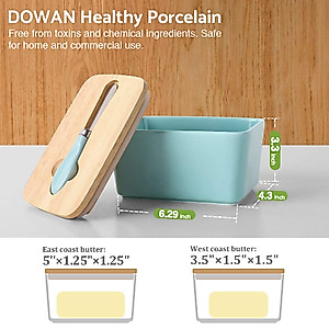 DOWAN Large Butter Dish with Knife - Butter Keeper Container with Lid, High- quality Silicone Sealing Butter Dishes Perfect for 2 Sticks of Butter West or East Coast Butter, Blue