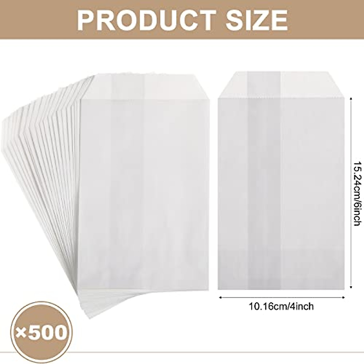 500 Pack White Kraft Paper Bags Mini Paper Bags Treat Bags Small Flat Favor Bag Silverware Bags Party Favor Bag Envelopes Merchandise Bags for Snack Cookie Popcorn Candy Sandwich Gift (4 x 6 Inch)