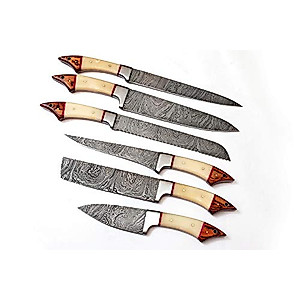 Randy,Custom made damascus steel kitchen/chef's knife set with leather roll bag DR-1061-B-6.