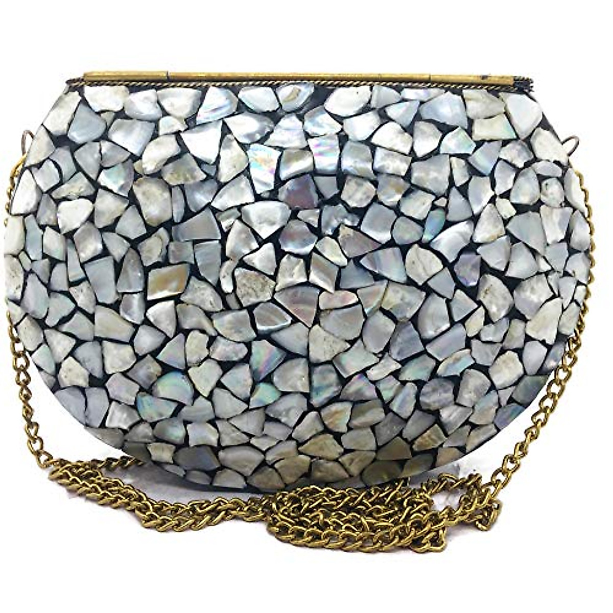 Women/Girls Bridal metal Sea shell clutch party sling bag Ethnic Indian Handmade mosaic metal bag