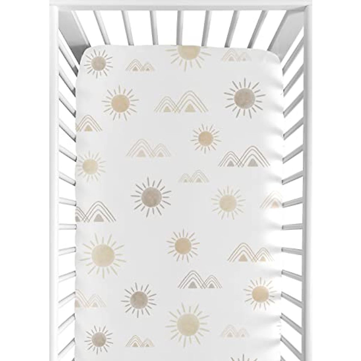 Sweet Jojo Designs Boho Desert Sun Taupe Fitted Crib Sheet Boy Girl Baby Toddler Nursery Neutral Tan Beige Ivory Gold Cream Off White Bohemian Mountain Nature Outdoors Geometric Minimalist Sunshine