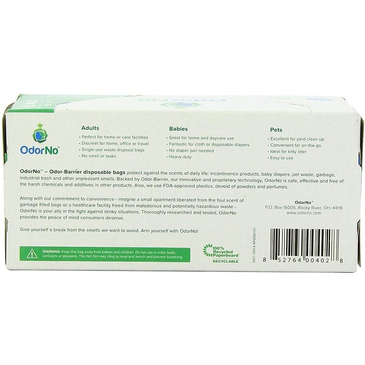 OdorNo ADU-2-4025 Odor-Barrier Disposable Bags; 2 Gallon Bags 12.5 x 20 inches; Pack of 2 Boxes of 25 Bags (50 Bags Total)