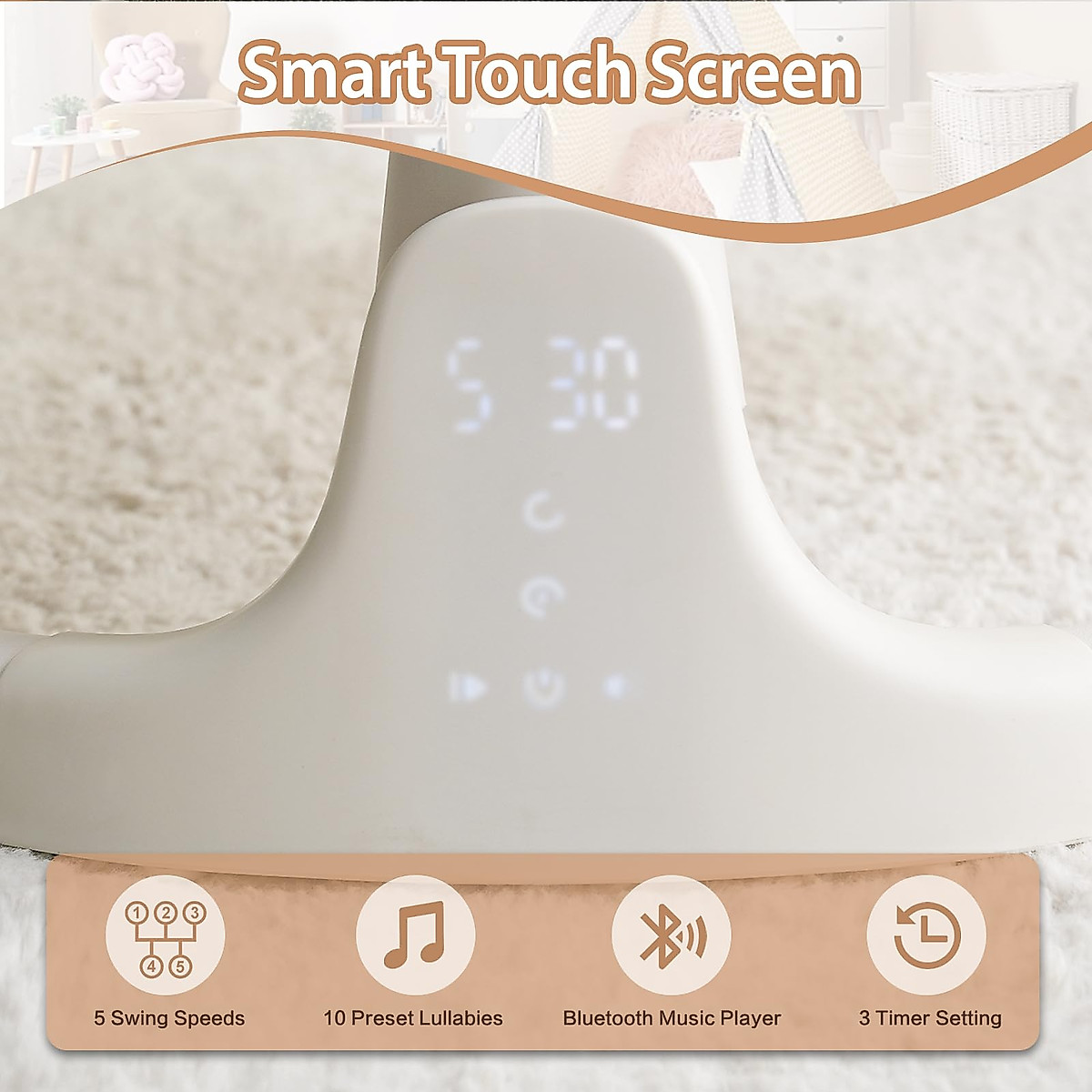 Baby Swings for Infants to Toddler,Nookbeya Electric Baby Swing for Newborn with 5 Swing Speeds Bluetooth Remote Control Music 12 Preset Lullaby, 3 Timer Settings, 5 Point Harness Portable Baby Rocker