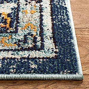 SAFAVIEH Madison Collection Area Rug - 5'3" x 7'6", Blue & Light Blue, Boho Chic Medallion Distressed Design, Non-Shedding & Easy Care, Ideal for High Traffic Areas in Living Room, Bedroom (MAD473M)