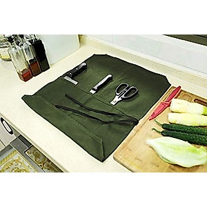 Heavy Duty Waxed Canvas Knife Roll Bag, Portable Chef Knife bag, Waterproof And Durable (Army Green)