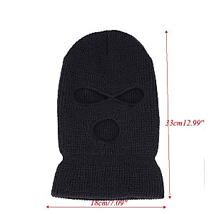 June Sports 3-Hole Winter Knitted Ski Mask, Outdoor Warm Balaclava Full Face Cover Thermal Cycling Mask MK3C Black One Size
