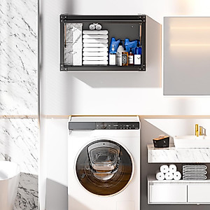 Greenvelly Metal Garage Storage Wall Mounted Cabinet with Flip Up Door, Black 20" H Hanging Steel Cabinets with Up-Flip Doors, Tool Wall Cabinets for Garage,Home Office, Kitchen (31” W x 13” D)