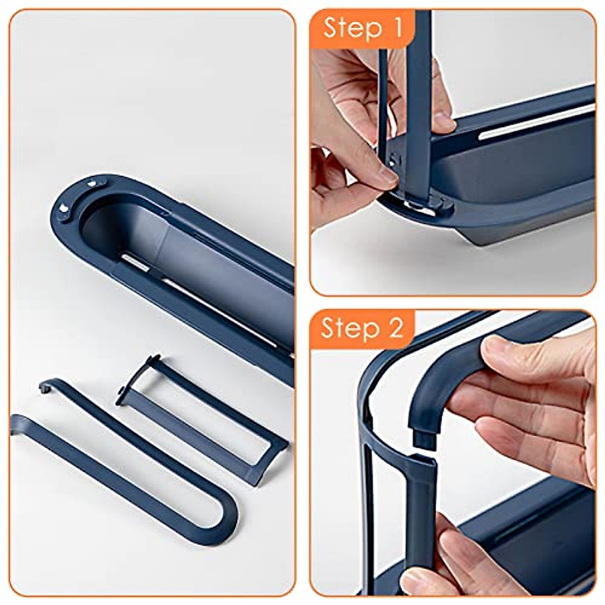 LIFOND Kitchen Sink Caddy Telescopic Sink Tidy Storage Rack Expandable Sink Caddy Organizer with Towel Bar Under Sink Organiser Adjustable Sponge Holder Brush for Kitchen Bathroom,White