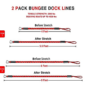 Bungee Dock Line Boat Accessories - Pontoon, Jet Ski, Kayak Accessories with 316 Stainless Steel Clip