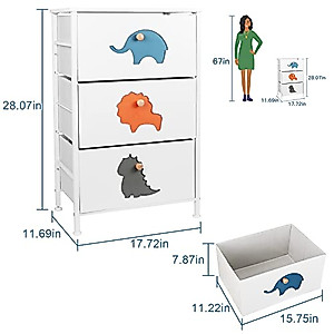FRAPOW Kids Dresser with 3 Drawers, Baby Child Boys Girls Storage Organizer Dresser with Wood Top Metal Frame for Living Room Bedroom Hallway