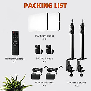 【20W 2-Pack】 RAUBAY LED Video Panel Light with Desk Mount Stand Kit , 3200K-5500K Bi-Colors Key Light with Stand C-Clamp for Live Stream, Video Conferencing, YouTube, TikTok, Make up