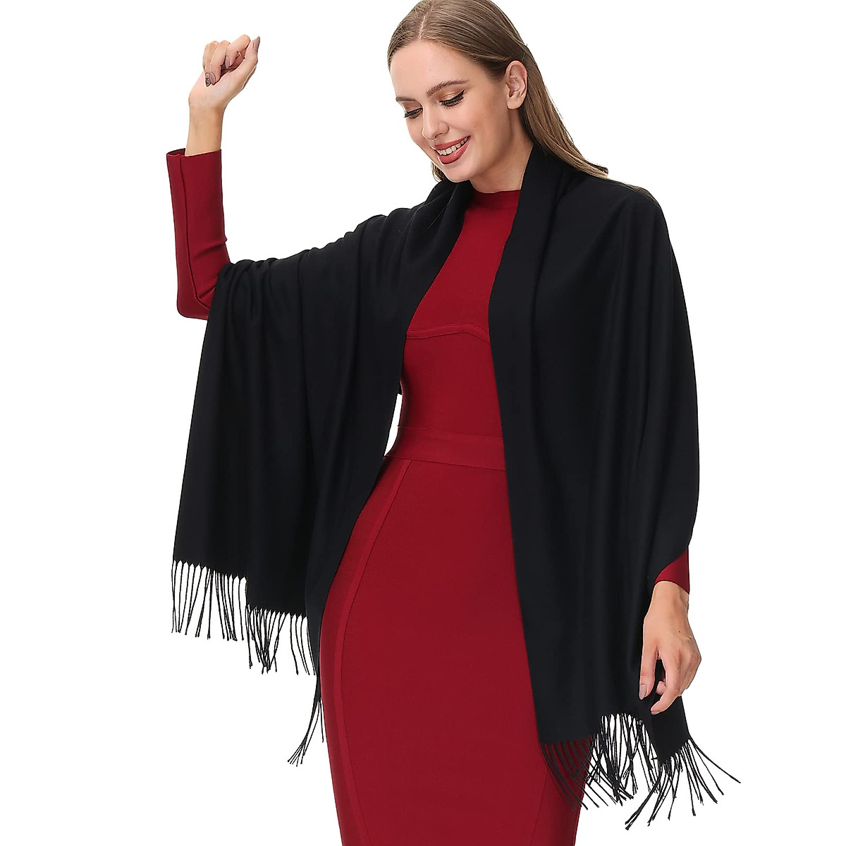 OHAYOMI Womens Pashmina Shawl Wrap Scarf Solid Color Pashmina - Black