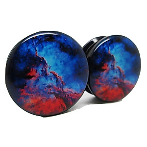 Pierced Republic Nebula Blue & Red Galaxy Ear Plugs - Acrylic Screw-On - 10 Sizes - Pair (00 Gauge (10mm))