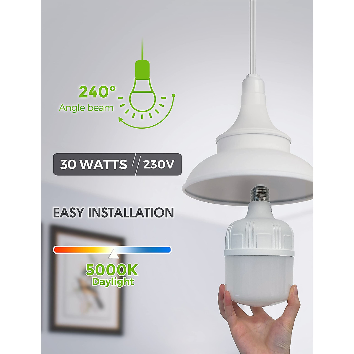 LOHAS Super Bright Light Bulbs, 250-300W Equivalent 3400LM E26 Garage LED Bulb, 5000K Daylight 30 Watt High Lumen LED Bulb w/E39 Adapter for Commercial Warehouse Workshop Factory Backyard Barn, 2 Pack