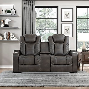 Lexicon 72" Power Reclining Sleeper Sofa Couch with USB Ports, Home Theater Power Reclining Loveseat with Cup Holders, Power Recliner Couch for Living Room, Bedroom, Office, Apartment, Brownish Gray