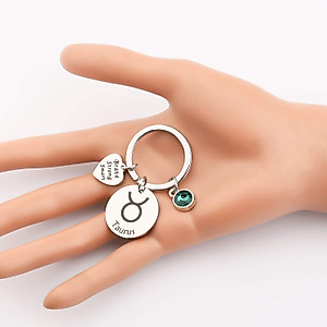 bobauna 12 Zodiac Constellation Disc Keychain Birthstone Horoscope Jewelry Astrology Gift For Family Friend (Taurus keychain)