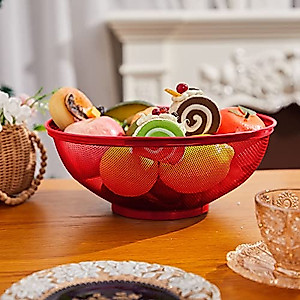 2 Pieces Apple Shaped Fruit Basket Red Metal Wire Mesh Holder Covered Fruit Bowl for Kitchen Counter Mesh Fruit Holder Fruits Storage Drain Basket Apple Basket Food Strainers for Banana Vegetables