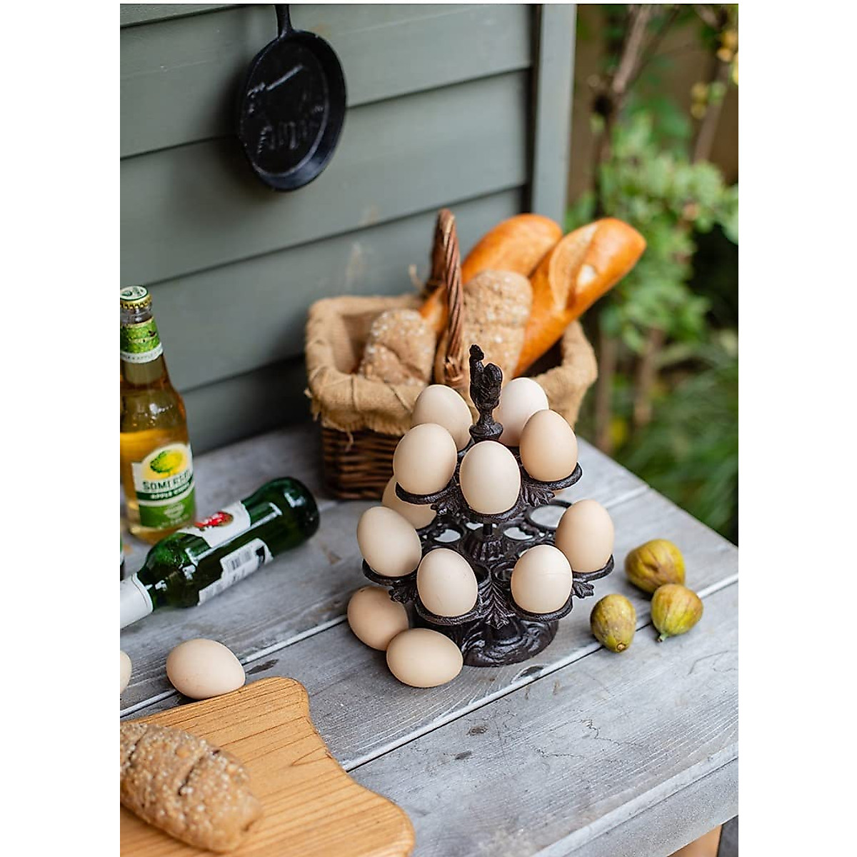 Vixdonos Rustic Egg Holder Iron Egg Rack Rooster Egg Tray for 12 Fresh Eggs