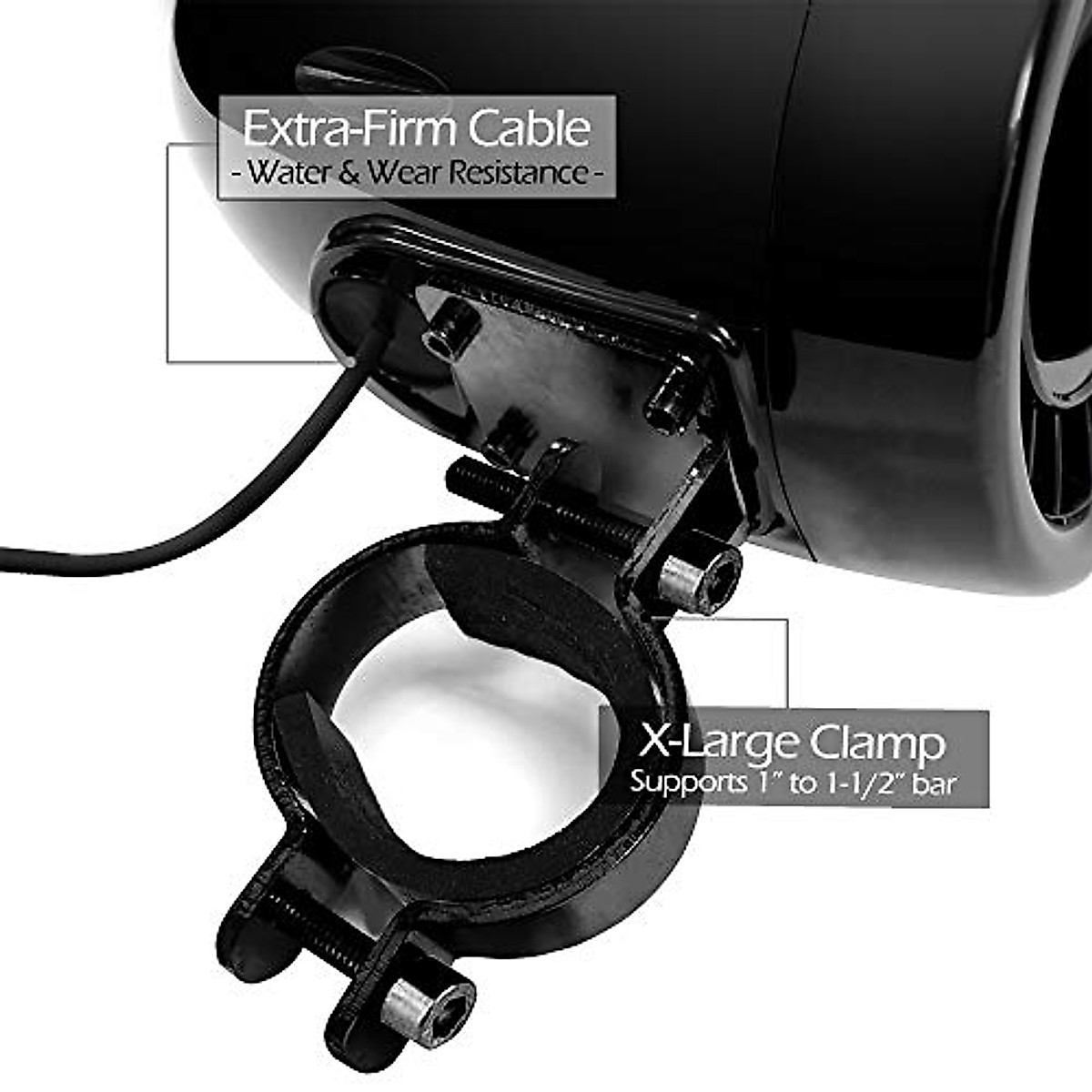 GoHawk TJ4-Q 1000W 4 Channel Amplifier 4" Full Range Waterproof Bluetooth Motorcycle Stereo Speakers Audio System AUX USB SD Radio for 1-1.5" Handlebar Harley Touring Cruiser ATV