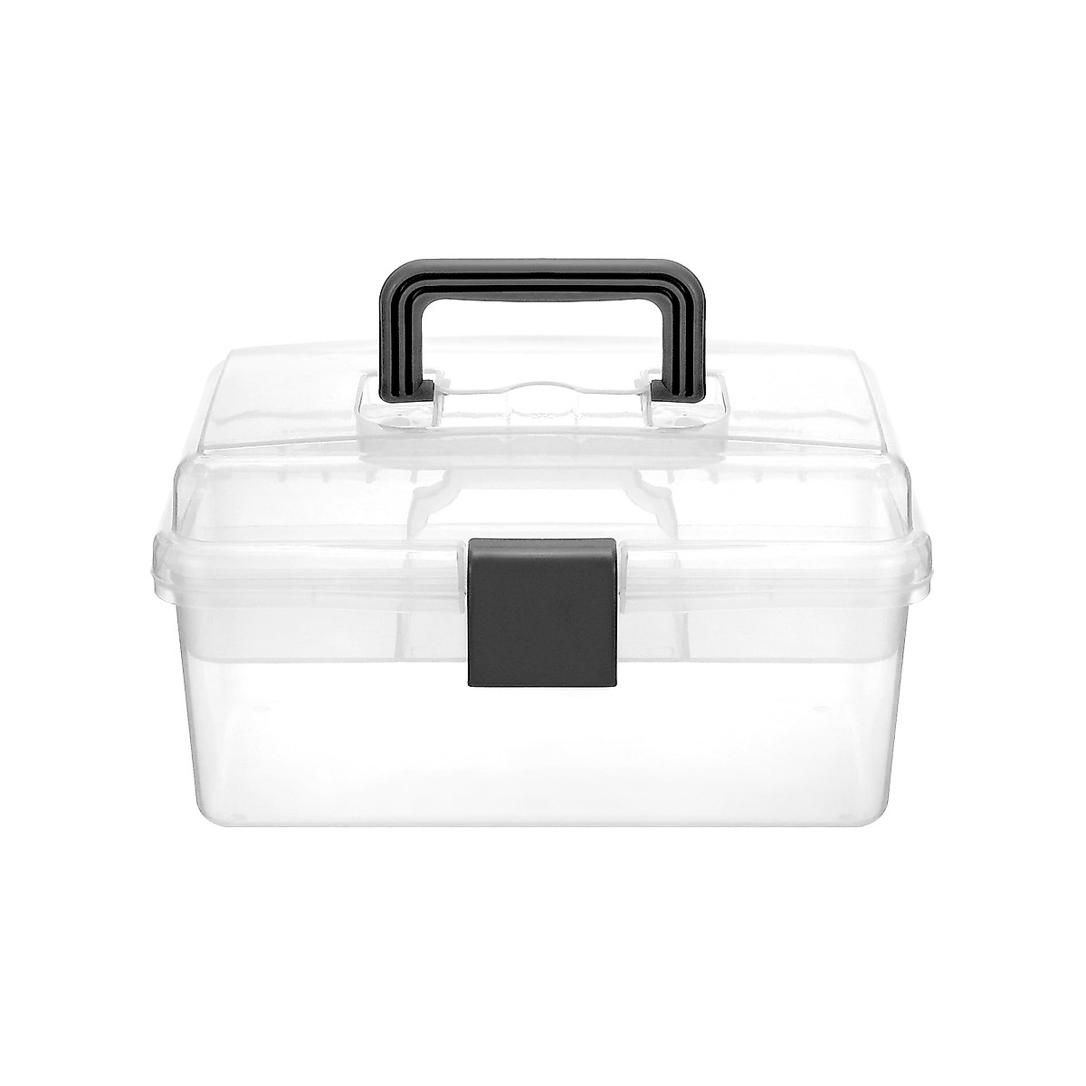 QWORK Clear Empty First Aid Storage Box with Removable Tray and Locking Latch - Plastic Storage Case Large Capacity Multifunctional Organizer for Jewelry, Makeup, and Crafts Supplies, 5"H x 6"W x 10"L