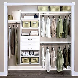 John Louis Home 12in. Deep Solid Wood Closet Organizer Woodcrest White with 3 Drawers (6in.)