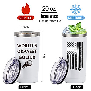 SAHIJE Golf Gifts for Men, Funny Birthday Gifts for Men Dad Husband Boyfriend, Golf Lovers Cup, World's Okayest Golfer Tumbler, USA Flag Design, 20 oz