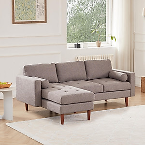 Tbfit 80" W Sectional Sofa Couch, L Shaped Couch with Reversible Chaise, Mid Century Modern Linen Fabric Couches for Living Room Apartment Small Space, Convertible Sofa with Tufted Seat Cushion, Grey