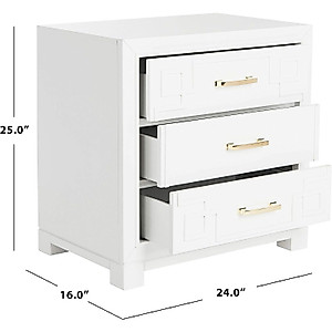 Safavieh Home Collection Raina White 3-Drawer Greek Key Nightstand
