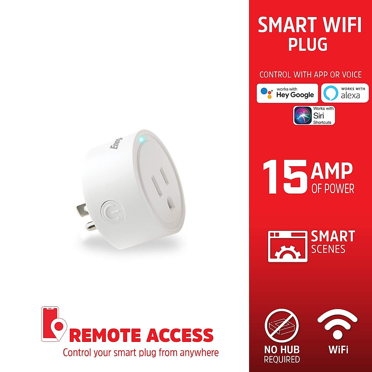 Energizer Connect Smart WiFi Plug, Mobile Connect App Enabled, Voice Controlled, Alexa, Echo, Siri, Hey Google Enabled, No Hub Required, Mini Outlet 15-Watt, 2.4GHz, ETL & FCC Certified