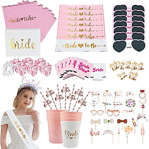 HYOWCHI Bachelorette Party Favors - Bachelorette Party Decorations Include Bride Sash, Sunglasses, Makeup Bags, Cups, Koozies, Photo Props, Headband, Scrunchies, Bridal Shower Decorations Supplies