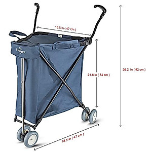 Freshore Utility Shopping Cart with Wheels - Collapsible Push Folding Grocery Wagon Trolley 丨 Laundry Trolley Carrier with Heavy Duty Flexible Fashion Design (Navy Blue)