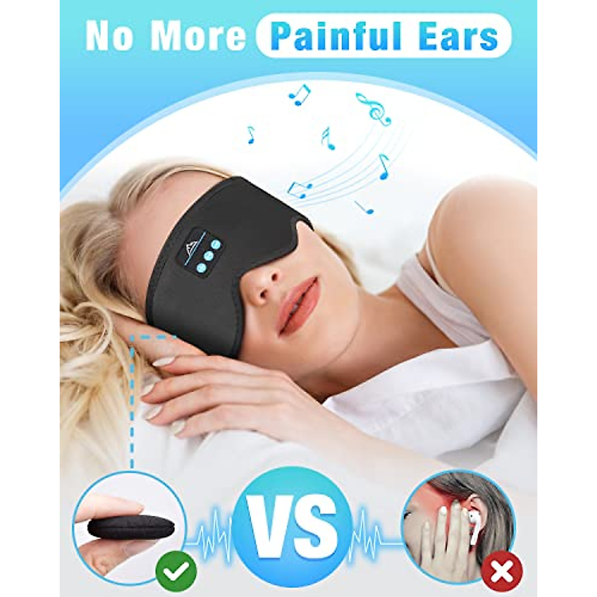 Sleep Headphones Bluetooth Headband Headphones for Sleeping - 10Hrs Sleeping Headphones for Side Sleepers, Bluetooth Sleep Mask Sleep Earbuds, Birthday Christmas Stocking Stuffers Tech Gifts Men Women