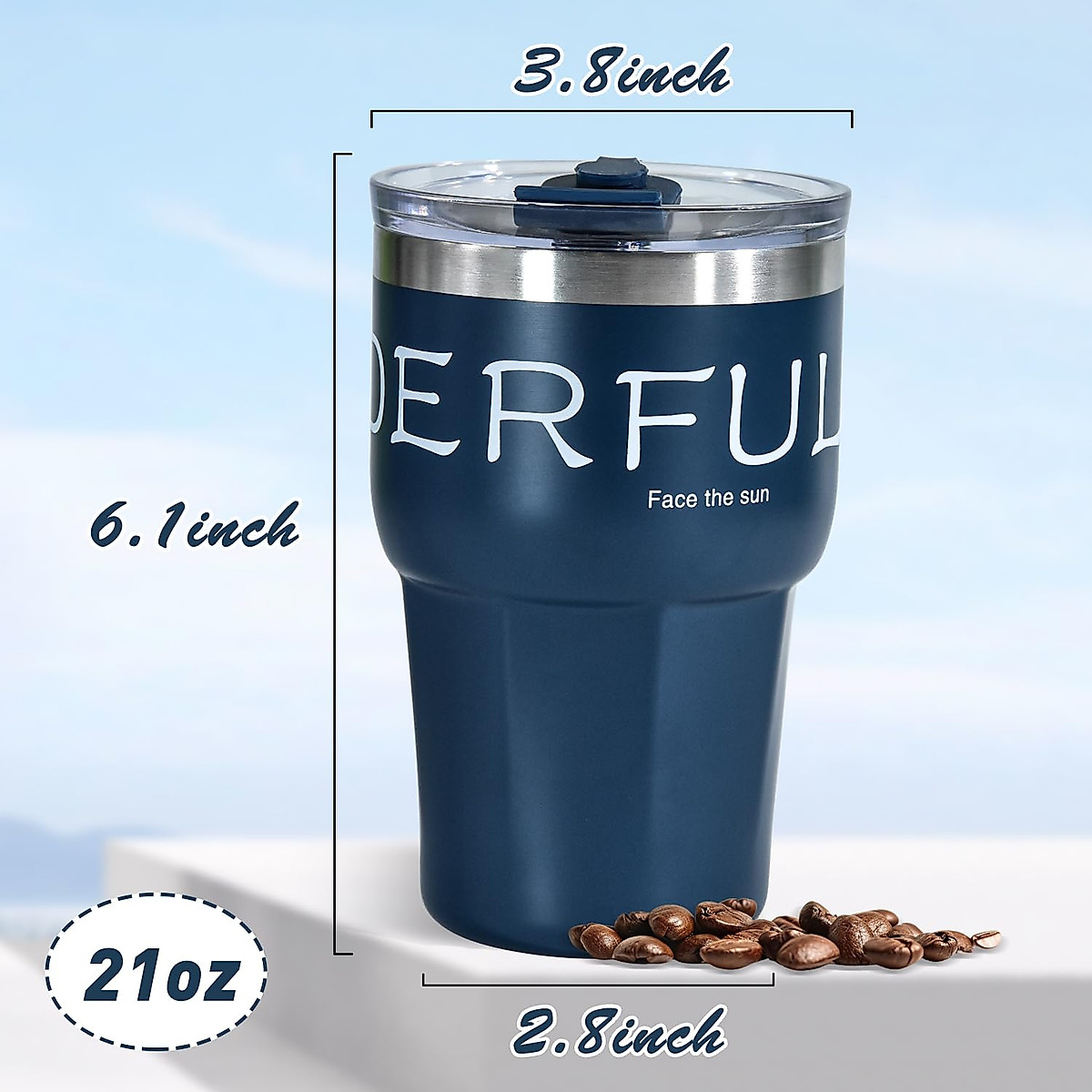 21 oz Travel Coffee Mug, Insulated Tumbler with Lid and Straw Double Wall Vacuum Insulated Tumbler Reusable Coffee Cups for Coffee, Tea and Drinks, Blue