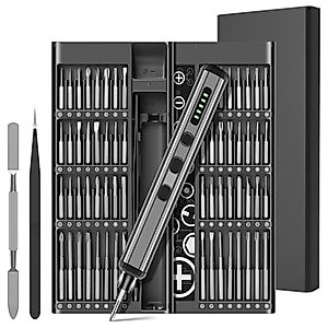 Mini Electric Screwdriver, 68-in-1 Precision Electric Screwdriver 400RPM with 5 Torque Settings, 68 Drill Bits, Pry Bar, Led and Tweezers, Electric Precision Screwdriver Kit for Pc Building