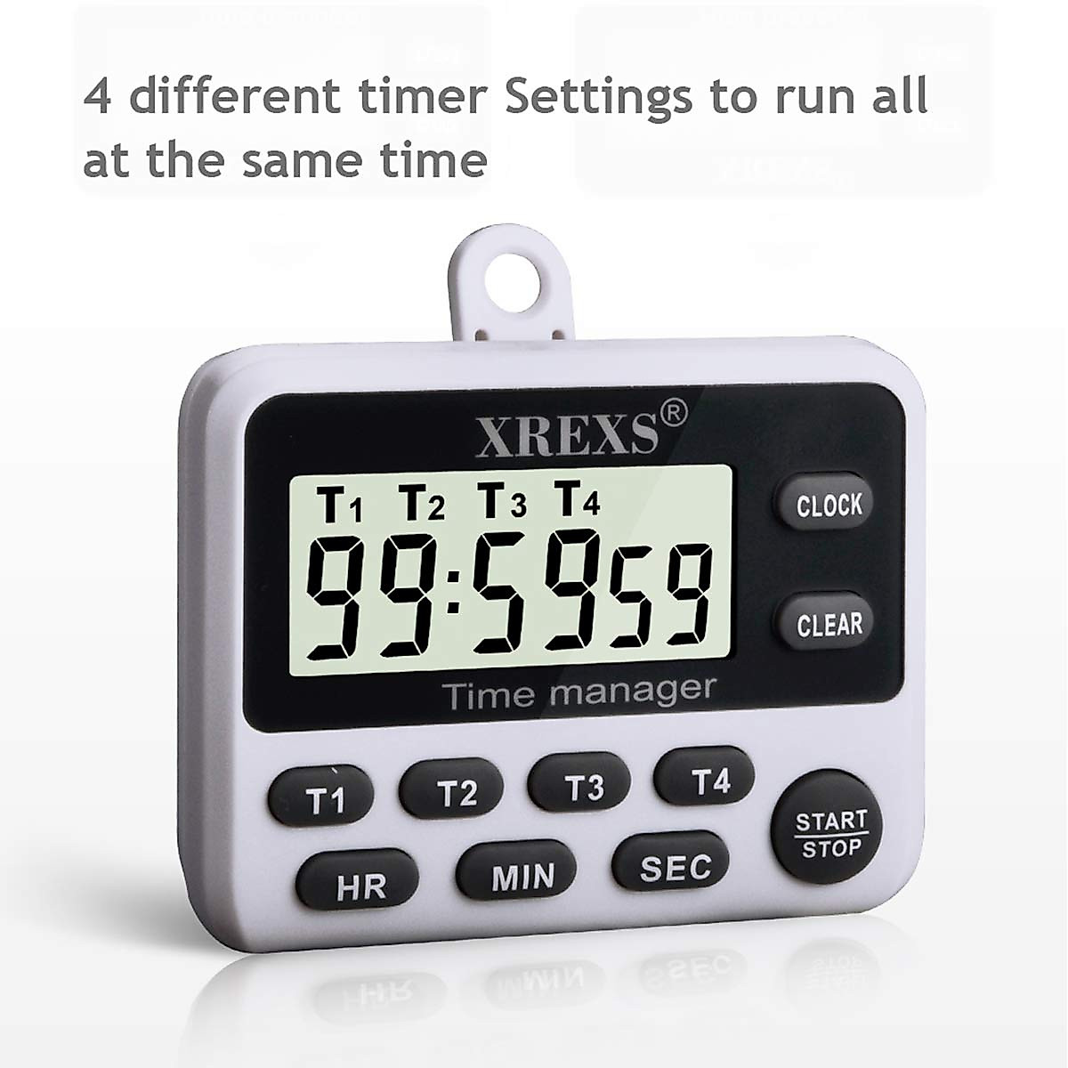 XREXS 4 Channels Digital Kitchen Timer Clock, Cooking Timer with Large LCD Display, 4 Groups Simultaneous Timing Countdown Up Pocket Timer, Magnetic Attachable (Battery Included) (396)