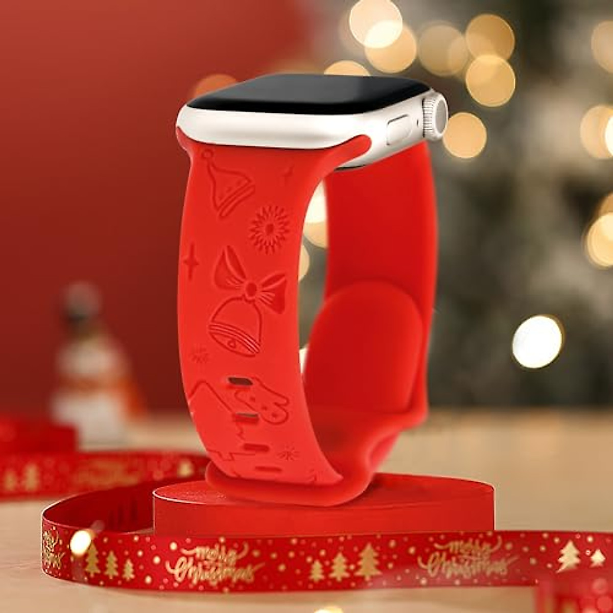 Christmas Gifts Compatible with Christmas Apple Watch Band for Women 42mm(Series 10) 41mm 40mm 38mm, Adjustable Soft Silicone Santa Claus Snowflake Band for iWatch Bands Series 10/9/8/7/6/5/4/3/2/1/SE