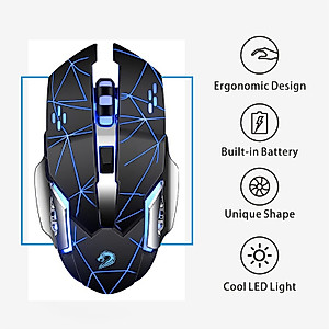 Uciefy Q85 Rechargeable Wireless Gaming Mouse, 2.4G LED Optical Silent Wireless Computer Mouse with 4 LED Light, 3 Adjustable DPI, Ergonomic Design, Auto Sleeping (Starry Black)