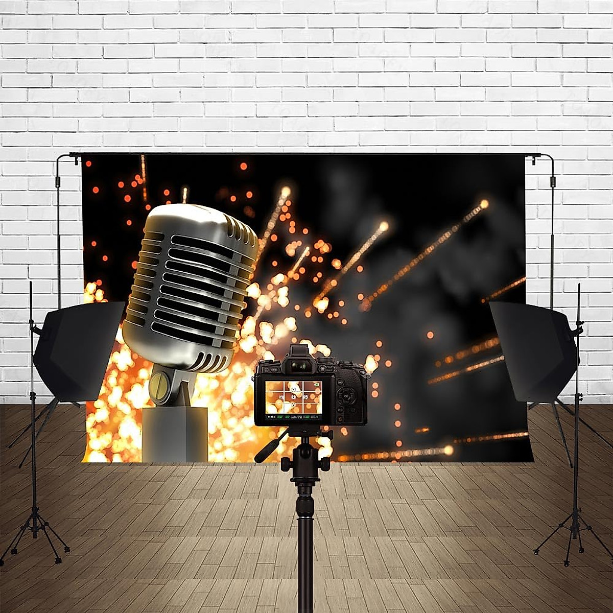 TOAOFY 5x3ft Black and Gold Music Theme Birthday Backdrop for Photograpy Microphone Background Supplies Concert Backdrop for Party Decorations Photo Video Studio TAY1400