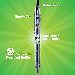 PILOT B2P - Bottle to Pen Refillable & Retractable Rolling Ball Gel Pen Made From Recycled Bottles, Fine Point, Black G2 Ink, 12-Pack (31600)