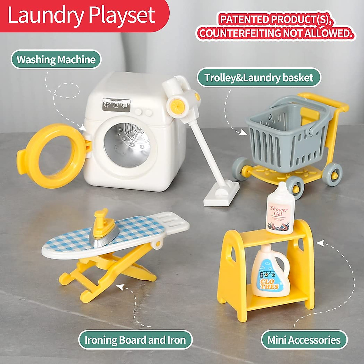 TAKIHON Dollhouse Furniture Set,Dollhouse Bathroom/Kitchen/Fridge/Washing Machine Laundry Set for Kids,Doll House Miniature Accessories,Educational Pretend Play Toys for Toddler,Boys,Girls