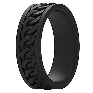 ThunderFit Silicone Wedding Rings for Men, Chain Design Rubber Engagement Bands 7mm Wide 2mm Thick - 1/4/7 Variety Multipack (Pack A, 14.5-15 (23.82mm))