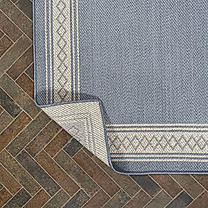 JONATHAN Y SMB207C-3 Lucia Classic Diamond Border Indoor Outdoor Area-Rug, Farmhouse, Traditional, Solid Easy-Cleaning,Bedroom,Kitchen,Backyard,Patio,Non Shedding, Blue/Cream, 3 X 5