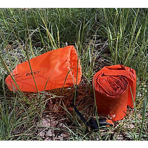 Emergency/Survival Bivvy Bag - Mylar Sleeping Bag, Survival shelter, Reflects 90% Body Heat, Hiking, Camping, Outdoors, Fishing, Hunting, overlanding, Scouts, Ripstop Carry Bag w/Whistle (Orange)